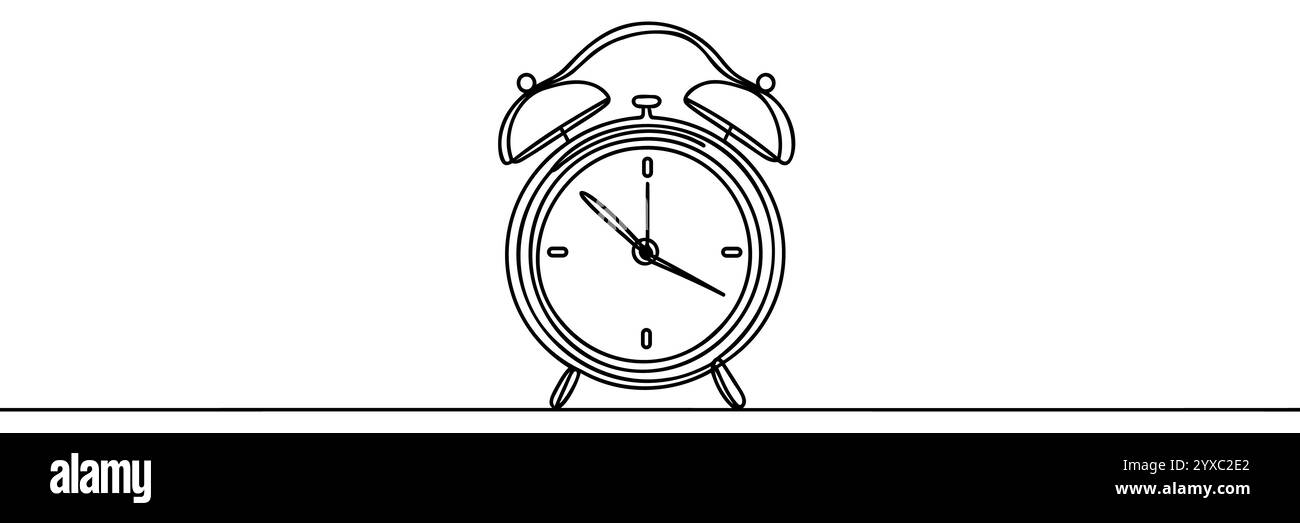 Continuous line drawing of alarm clock. One line of alarm clock. Alarm ...