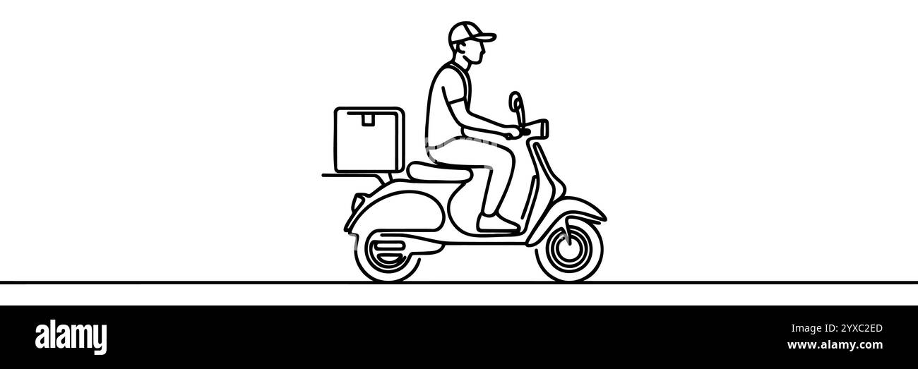 continuous line of delivery of goods by motorcycle .one line drawing of ...