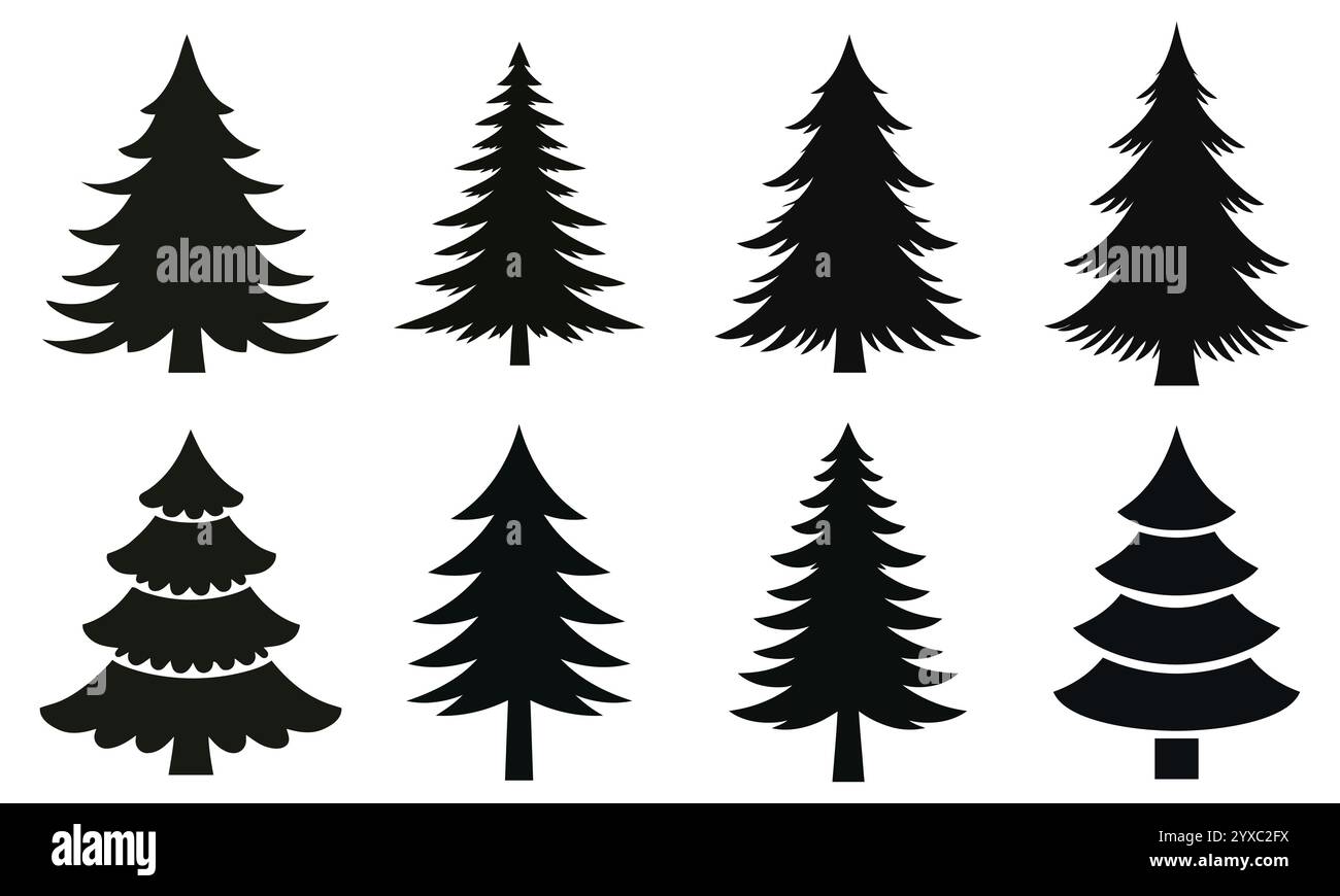 Christmas or Pine tree silhouette set collection vector illustration ...