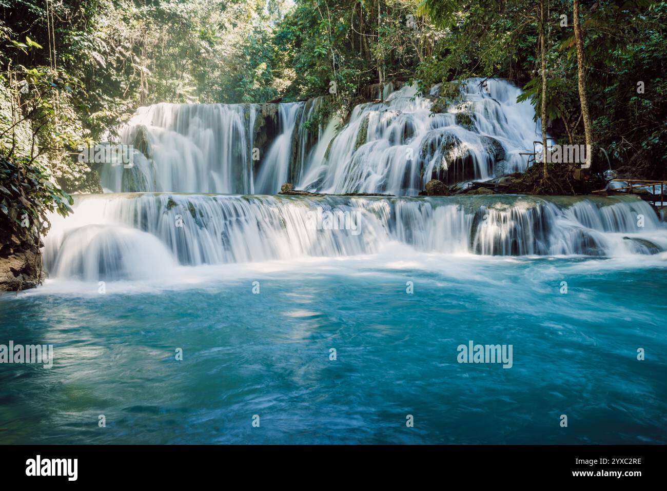 Scenic cascade waterfall with blue water in tropical jungle Stock Photo ...
