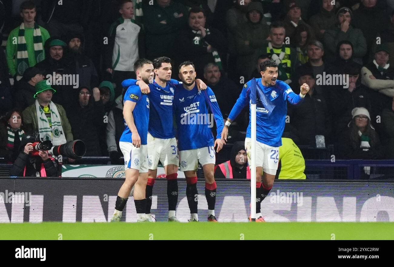 Rangers' Nedim Bajrami (second right) celebrates after scoring his ...
