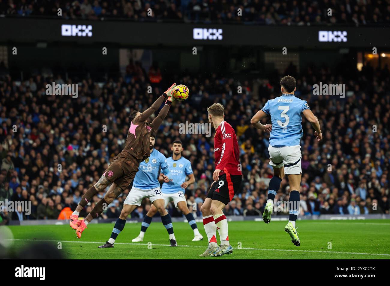 Ederson of Manchester City claims the cross during the Premier League ...