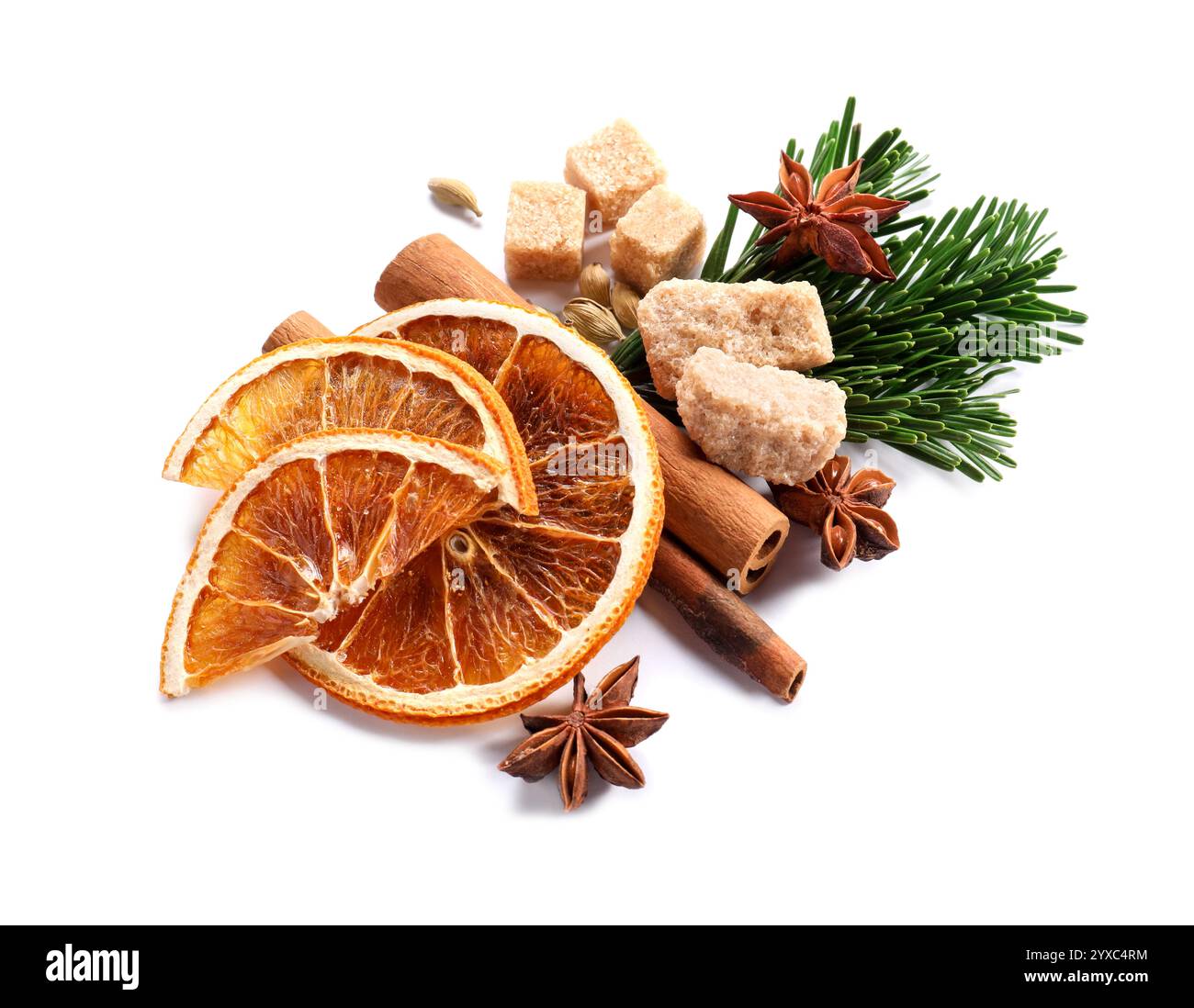 Different aromatic spices isolated on white. Christmas season Stock ...