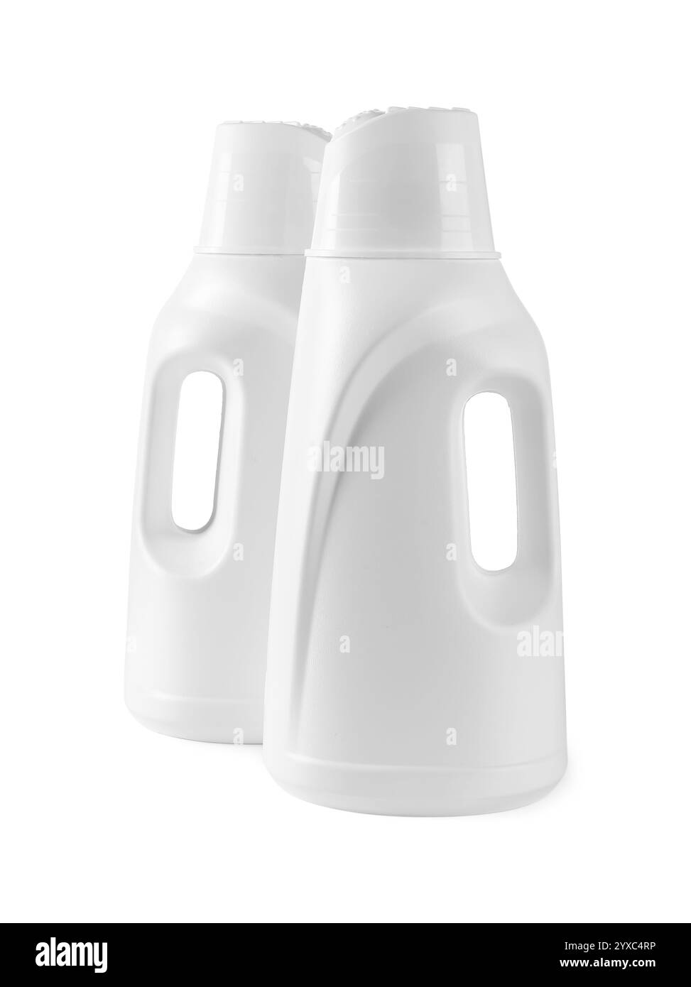 Bottles with laundry detergent isolated on white Stock Photo - Alamy