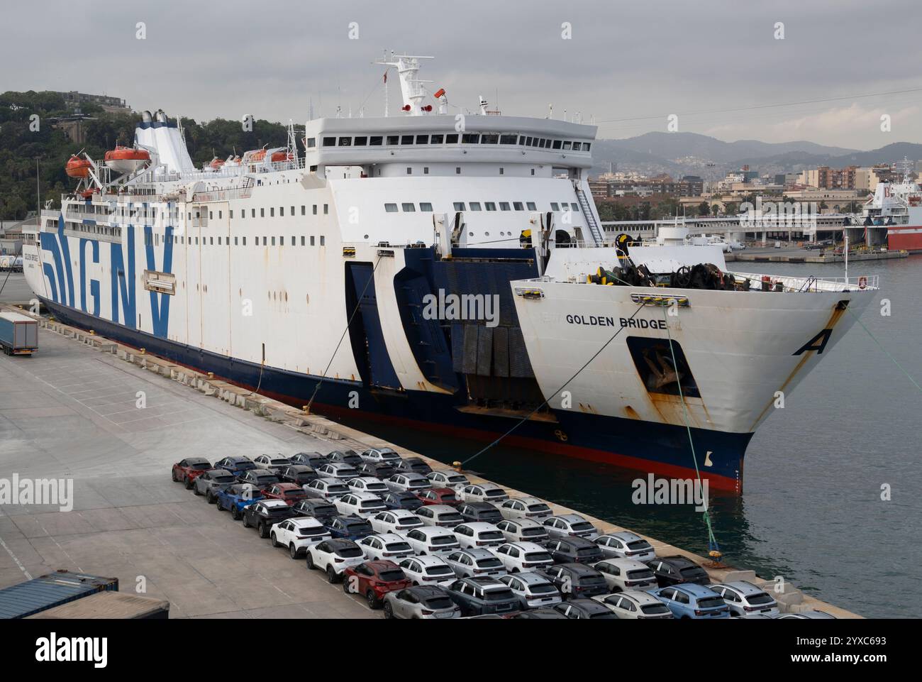 Grandi Navi Veloci (GNV) Golden Bridge ferry docked at the Muelle de ...