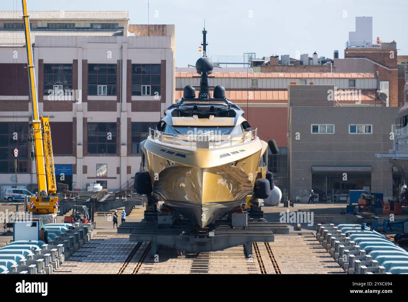 Yacht Kalilah seen from the bow on the slipway of MB'92 Stock Photo - Alamy