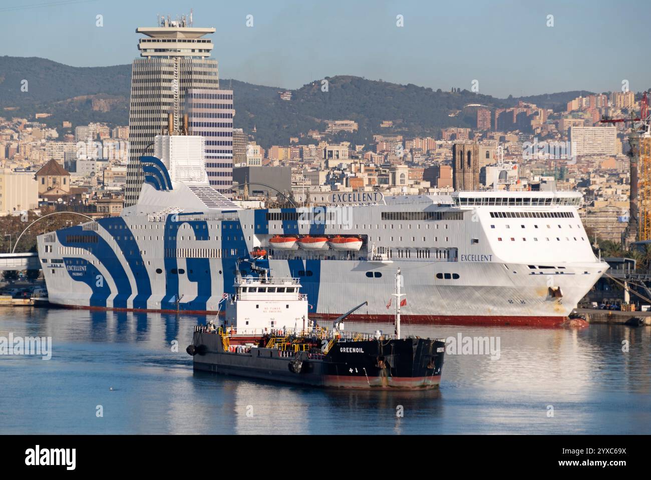 The bunkering barge Greenoil heads towards the southern part of the ...