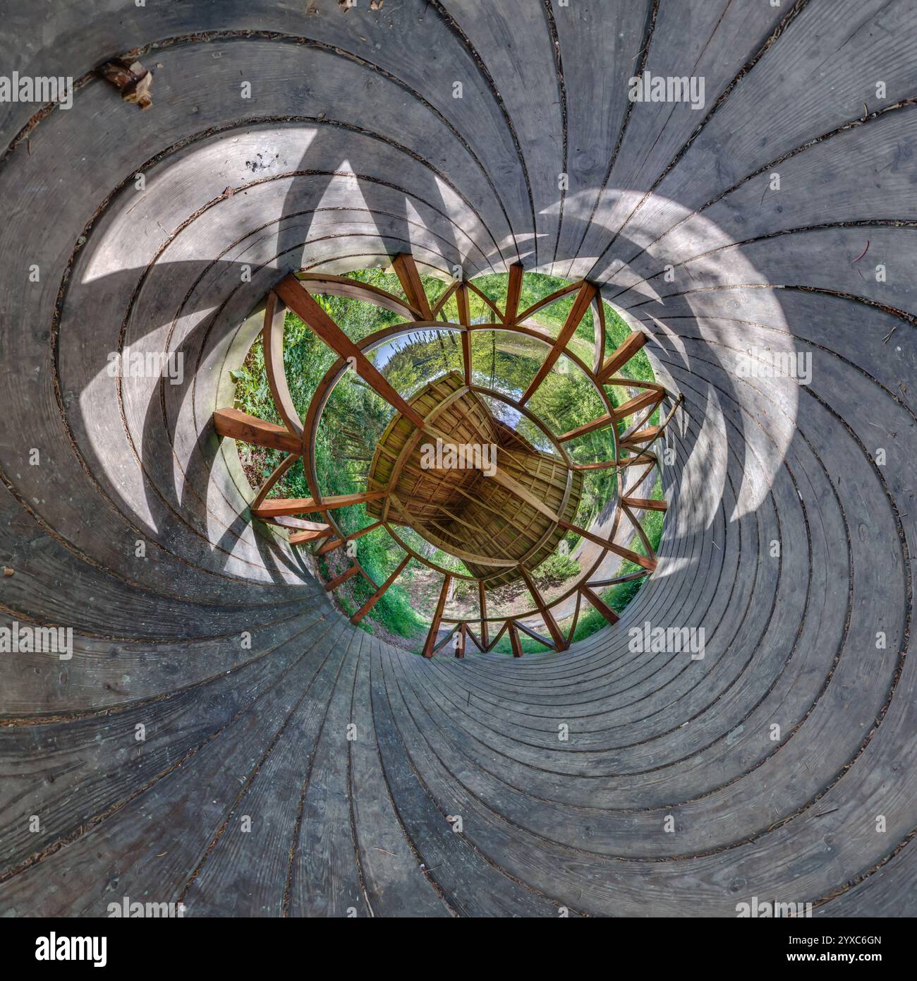 blue sphere inside overlooking old town, urban development, historic ...