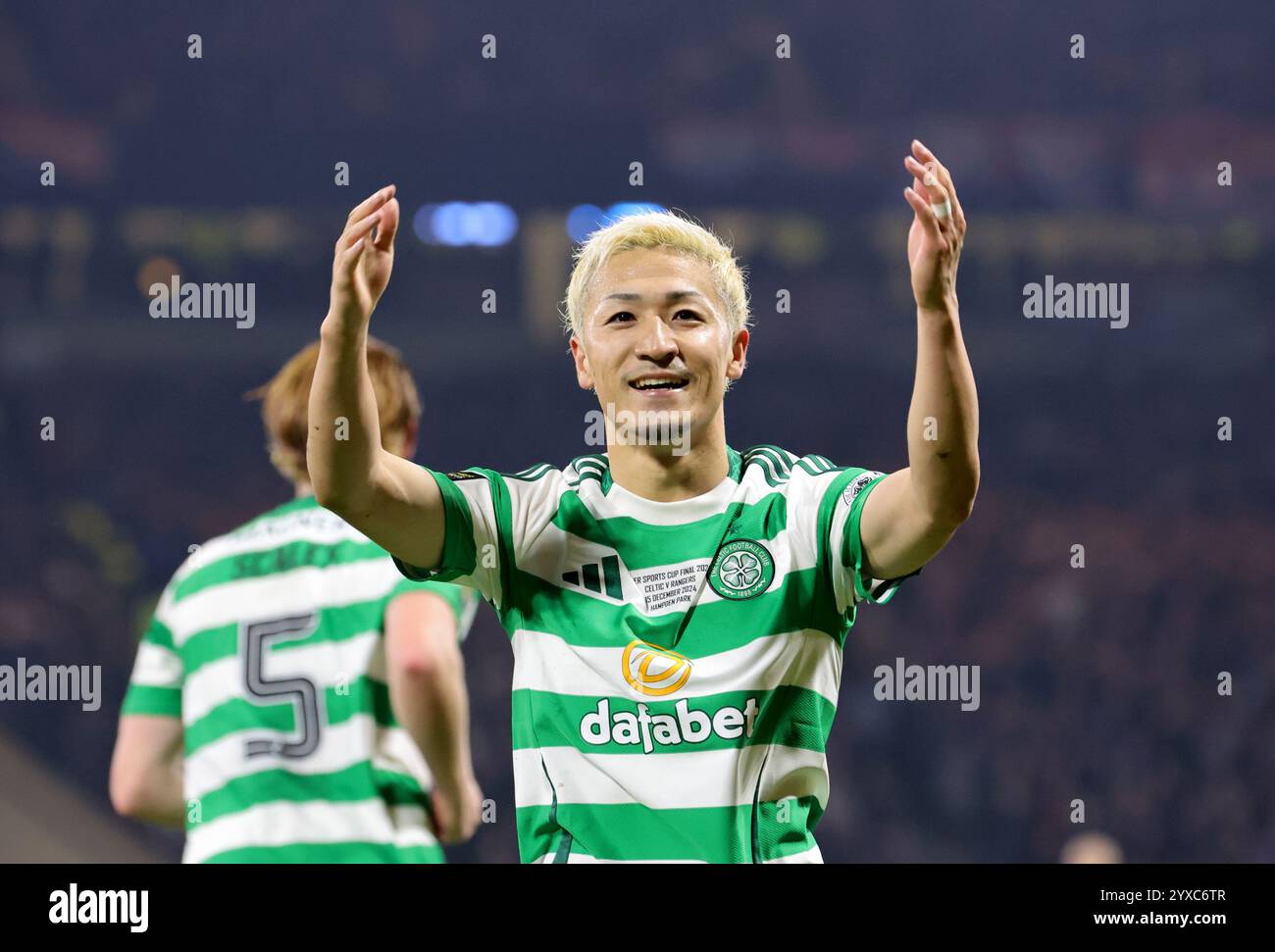 Celtic's Daizen Maeda celebrates scoring their side's first goal of the ...