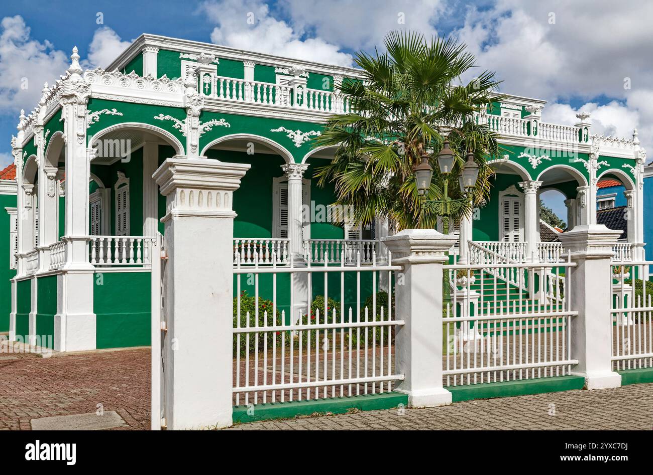 colorful building, old, historic, green, white, intricate architecture ...
