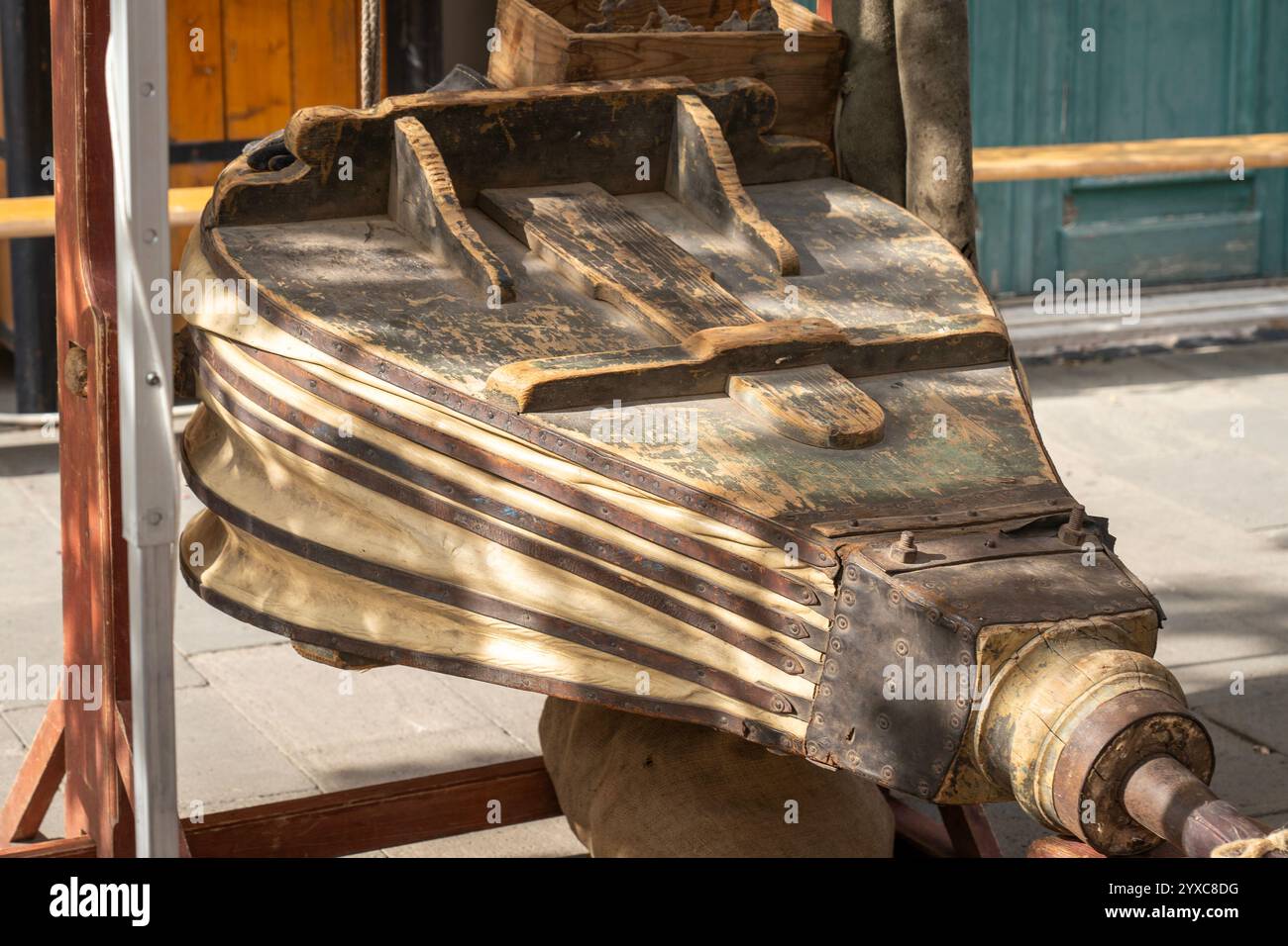 Old vintage wooden blacksmith bellows in workshop setting Stock Photo ...