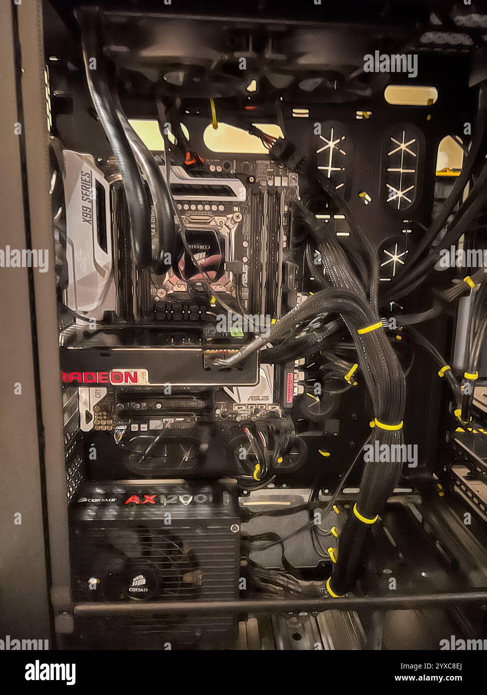 Open Custom-Built PC Case on Workbench Stock Photo - Alamy