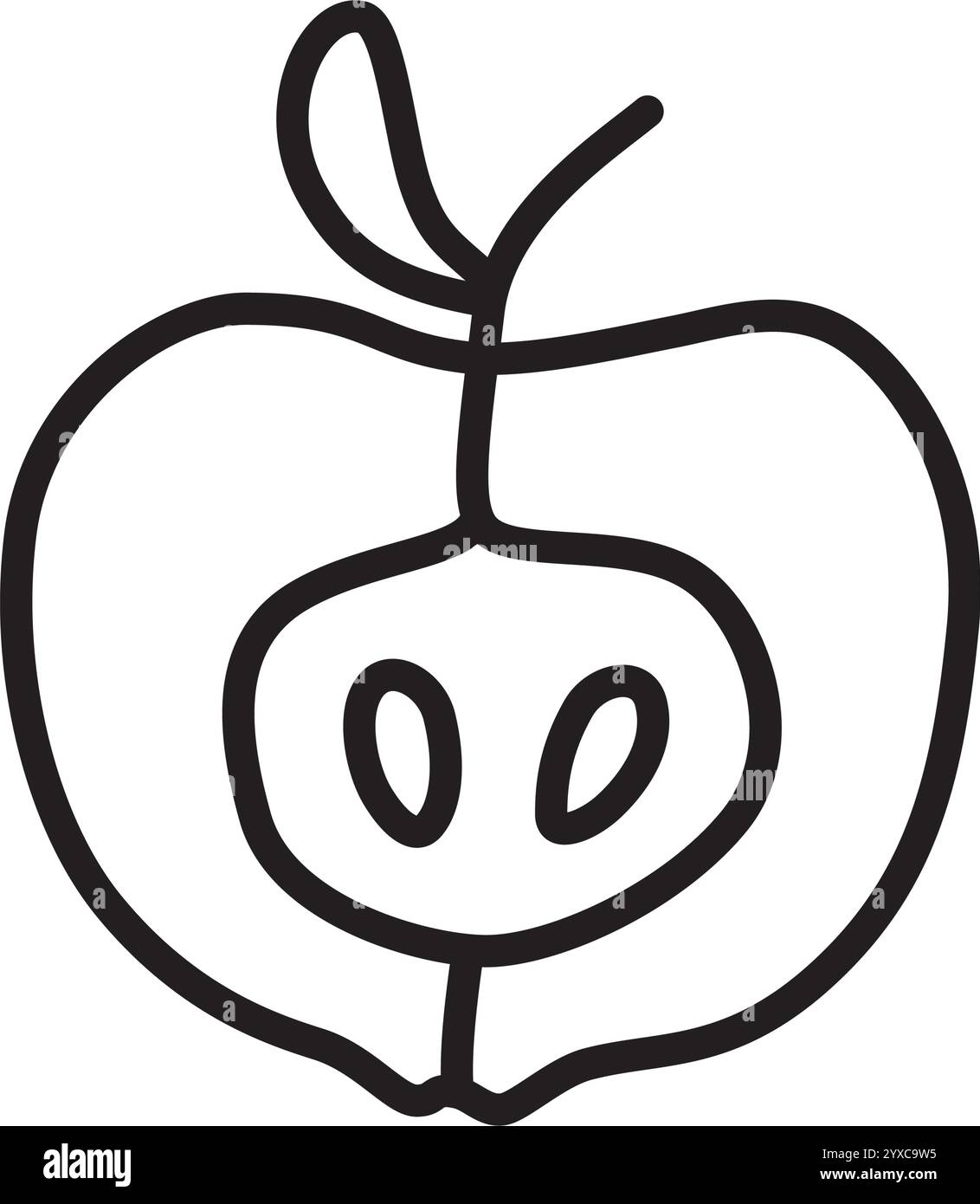 Apple half doodle icon hand drawn with thin line in minimalistic style ...