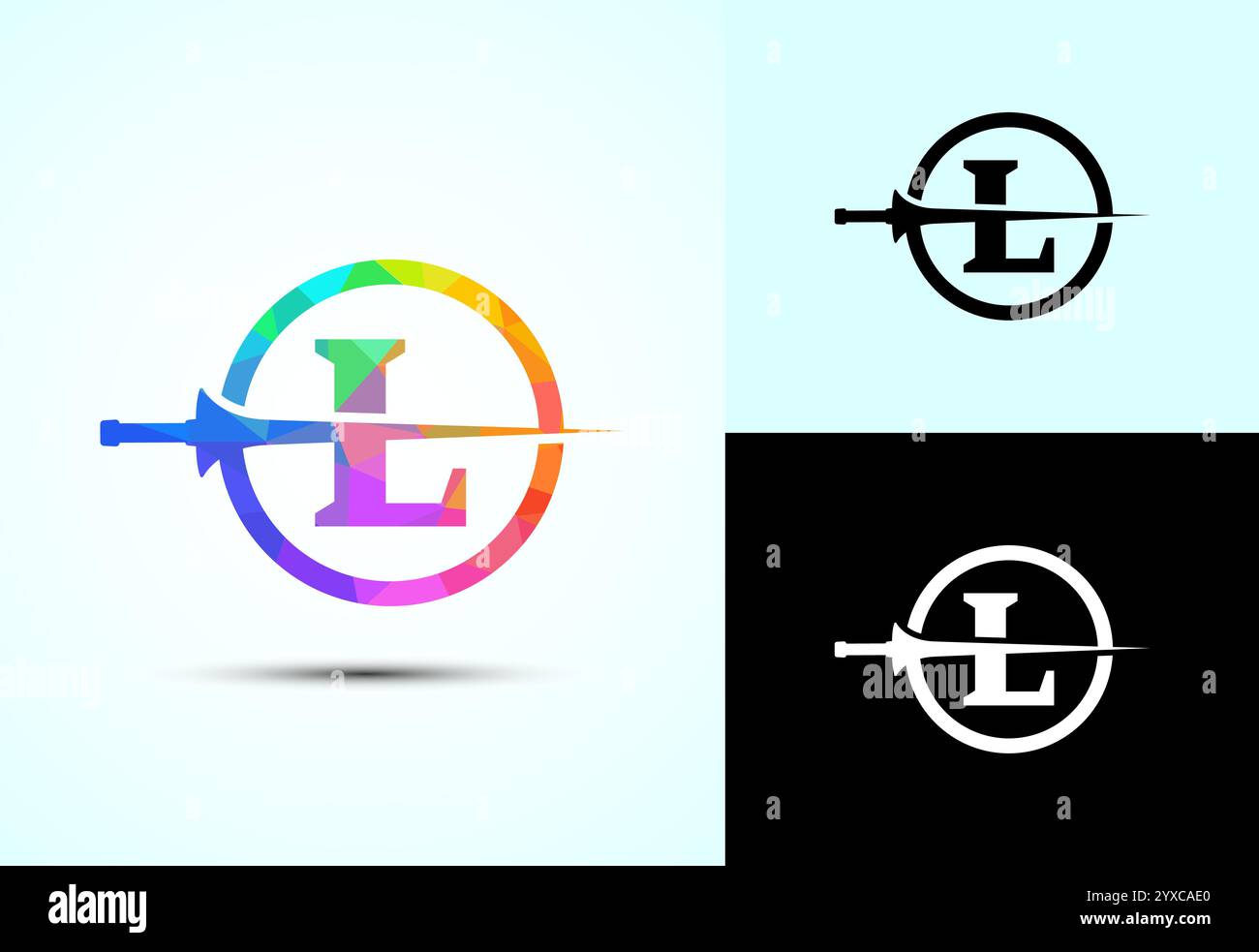 English alphabet with spear lance. Creative spear logo design template ...