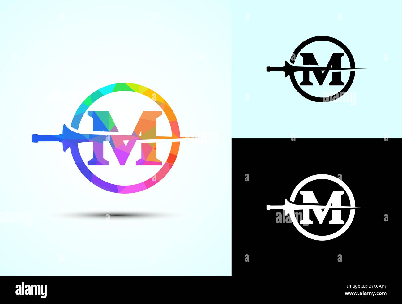 English alphabet with spear lance. Creative spear logo design template ...