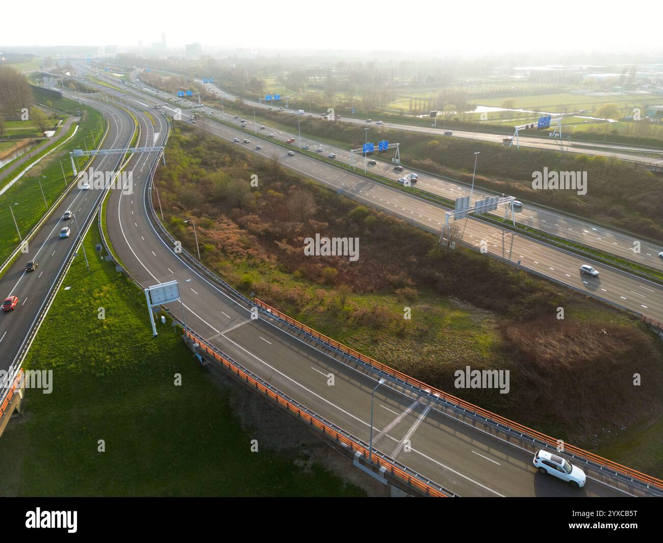 Aerial view of a cloverleaf interchange highway, The Haque, The ...