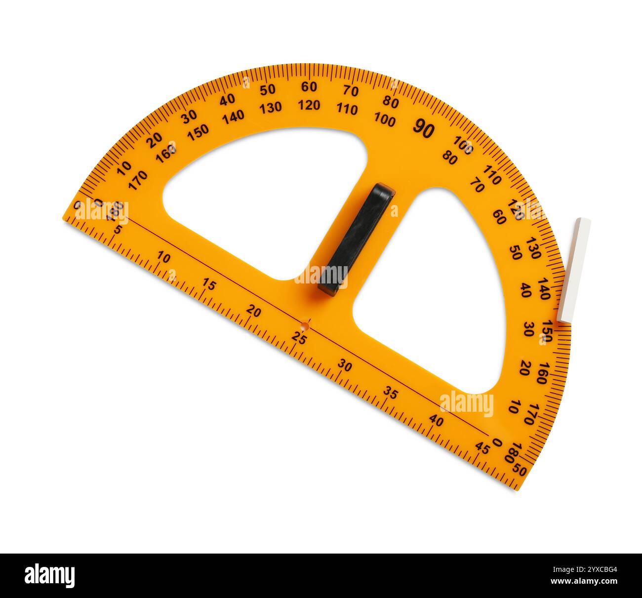 Protractor ruler and chalk isolated on white, top view Stock Photo - Alamy