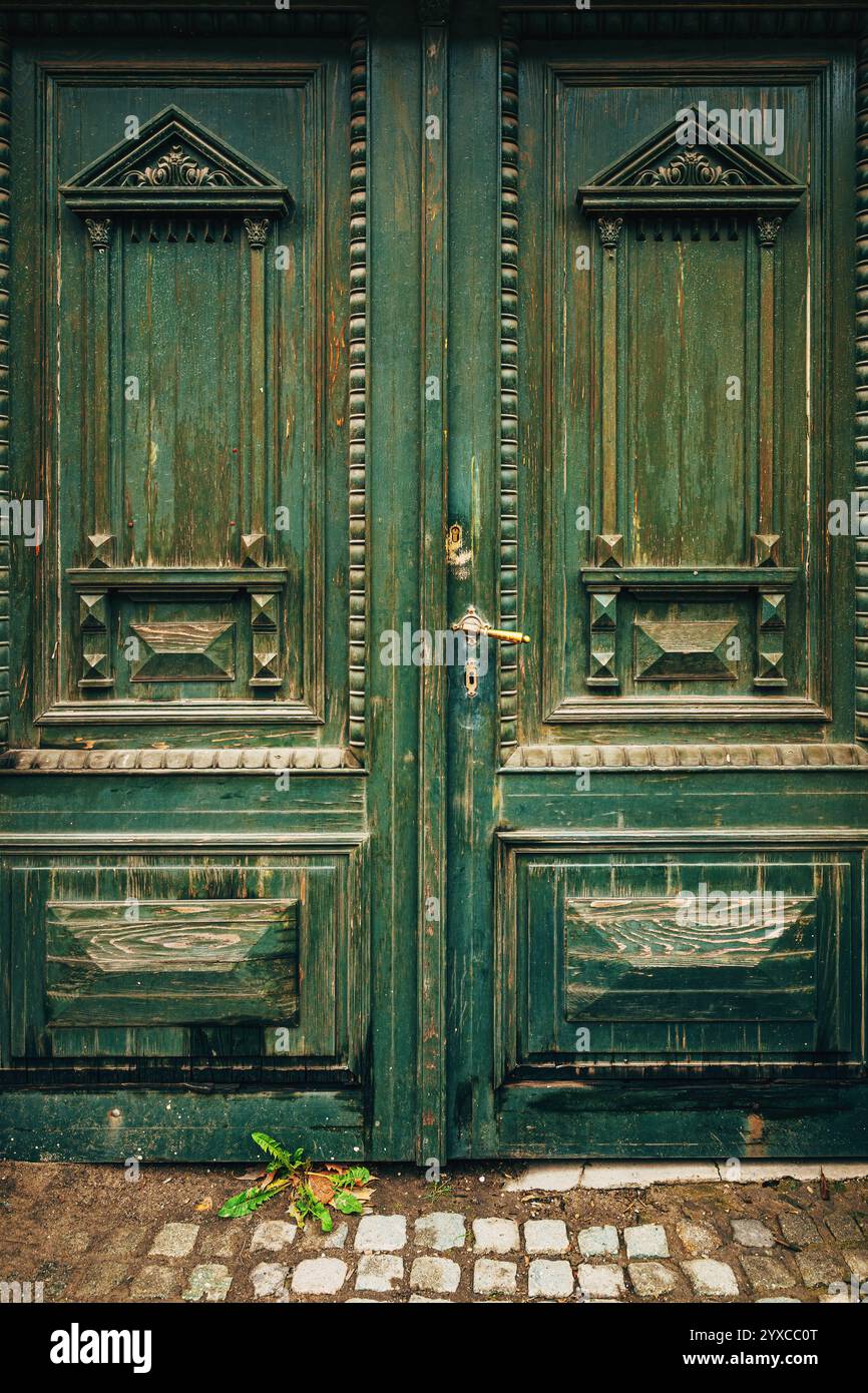 Old worn wooden gate entrance doorway, vertical image Stock Photo - Alamy