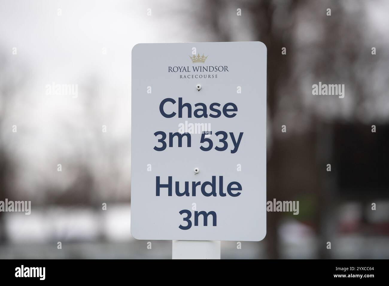 A distance sign on the racetrack at Royal Windsor Racecourse in Windsor ...