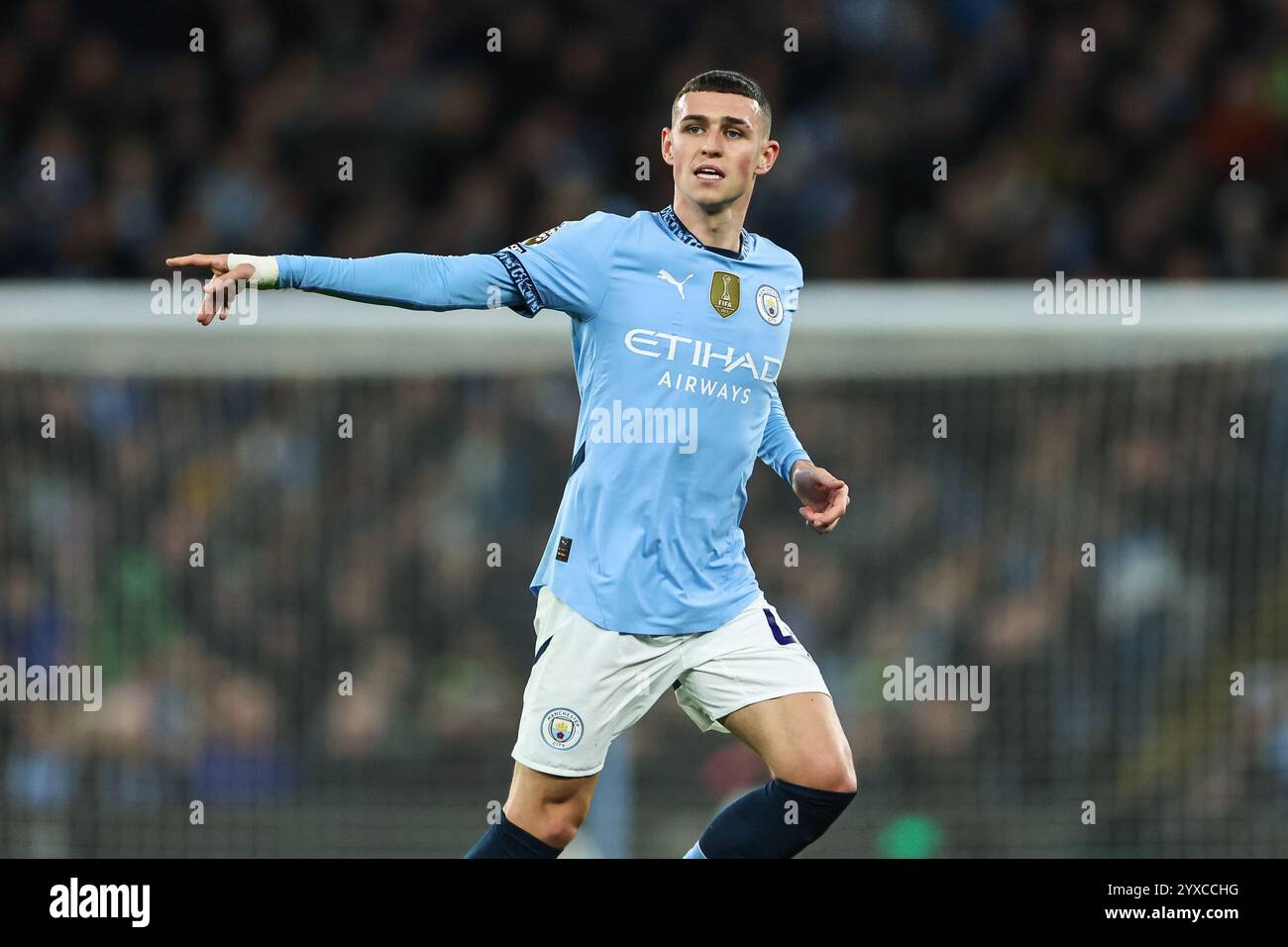 Phil Foden of Manchester City gives his team instructions during the ...