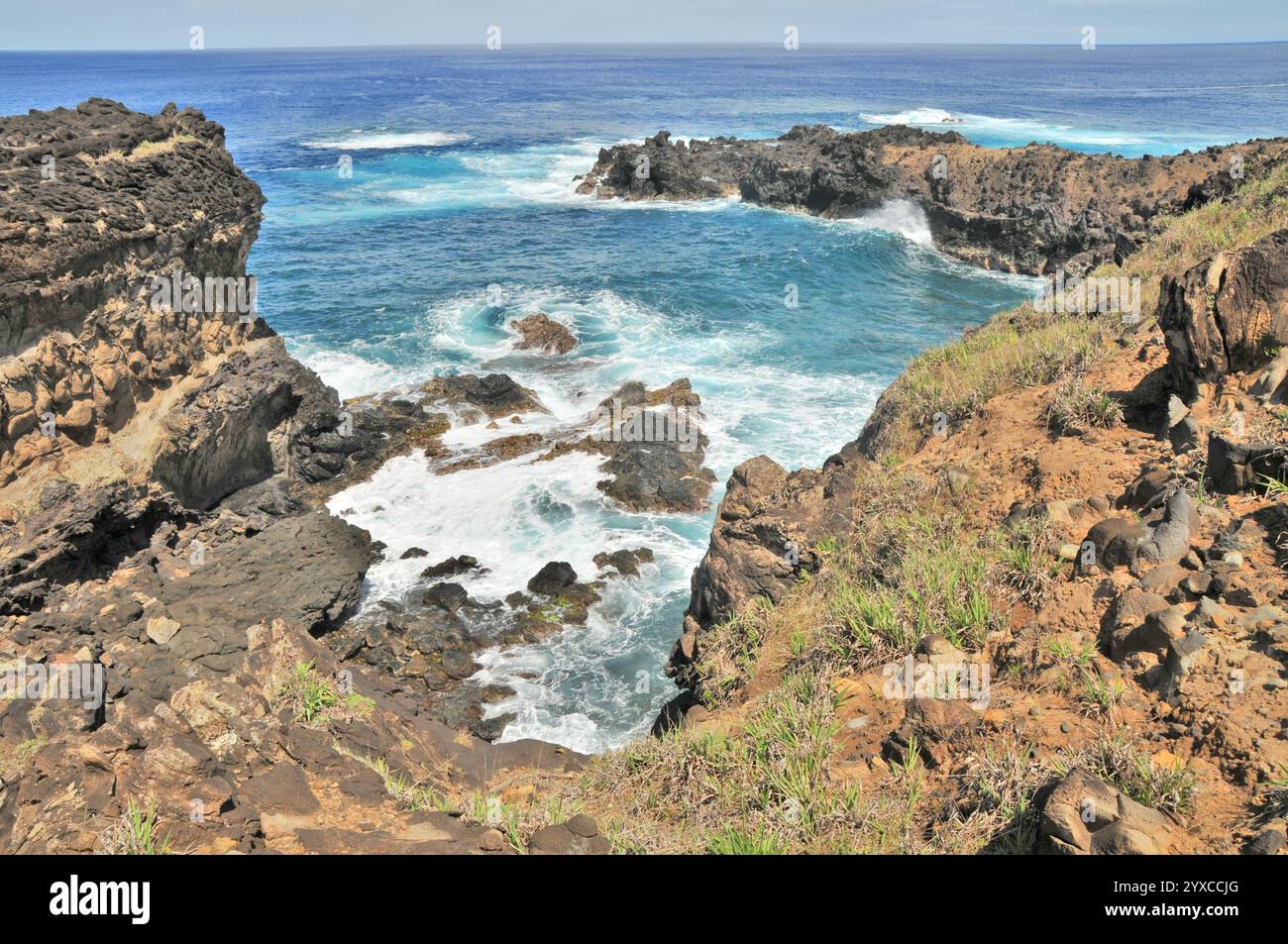 Ana Kai Tangata sea cave in Easter Island or Rapanui with wall ...
