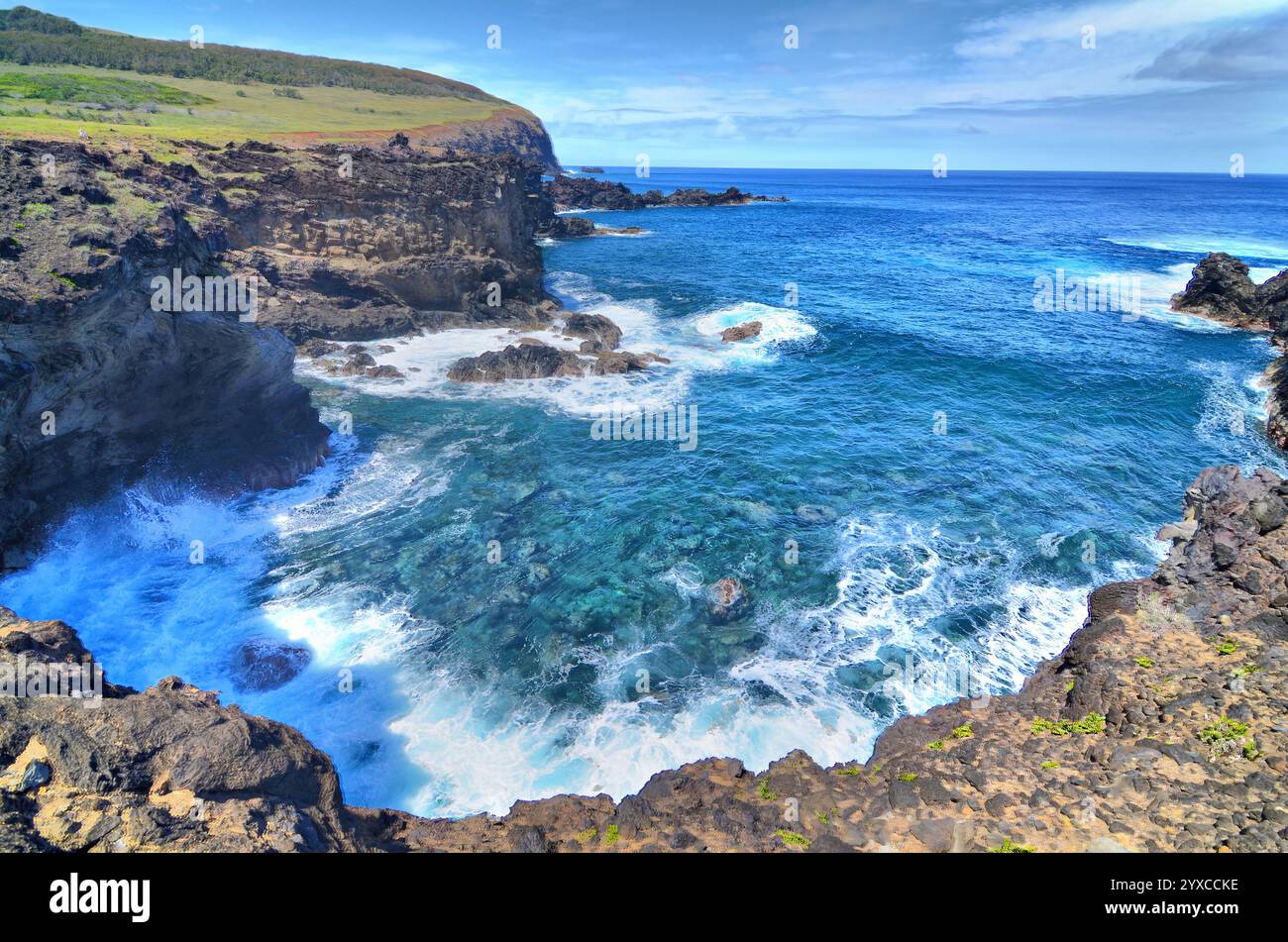 Ana Kai Tangata sea cave in Easter Island or Rapanui with wall ...