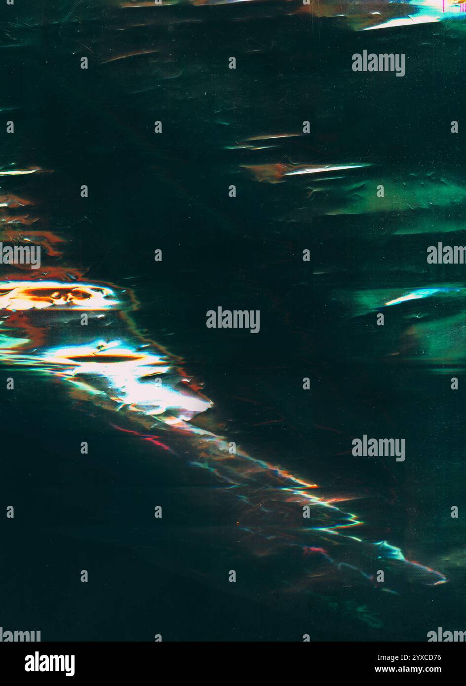Glitch texture. Distortion overlay. Creased film. Green blue red white ...
