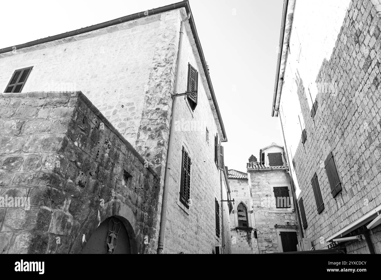 Traditional architecture and street view in old town Kotor ...