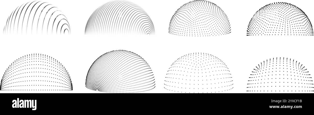 Dotted 3d hemisphere. Dome wireframe dots, geometric half sphere shapes ...