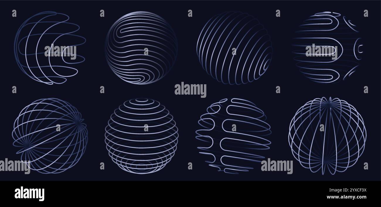 Sphere 3d wireframe lines. Abstract glowing digital globe designs with geometric curved line ...