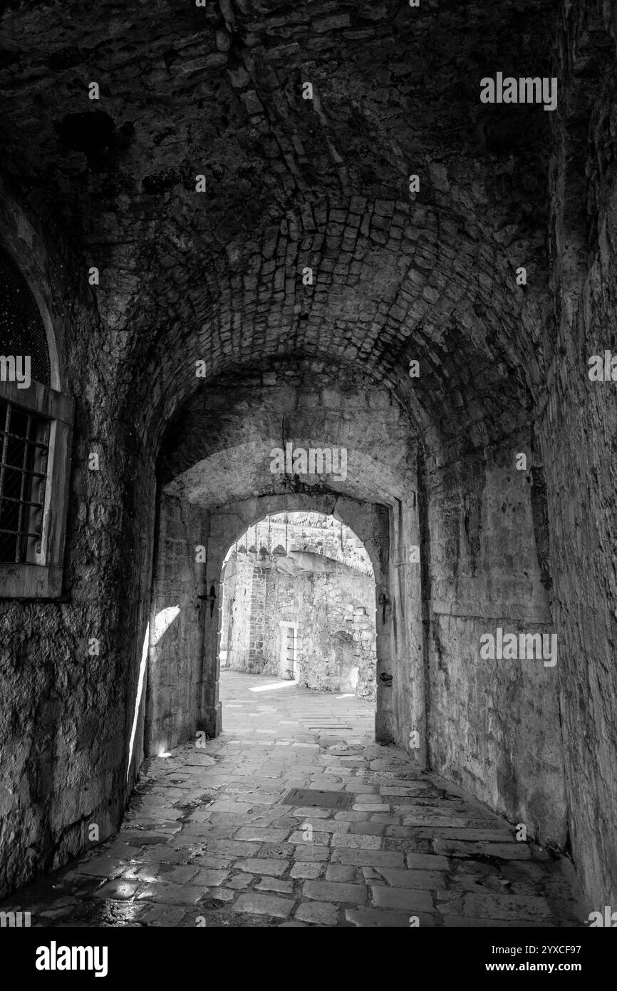 Traditional architecture and street view in old town Kotor ...