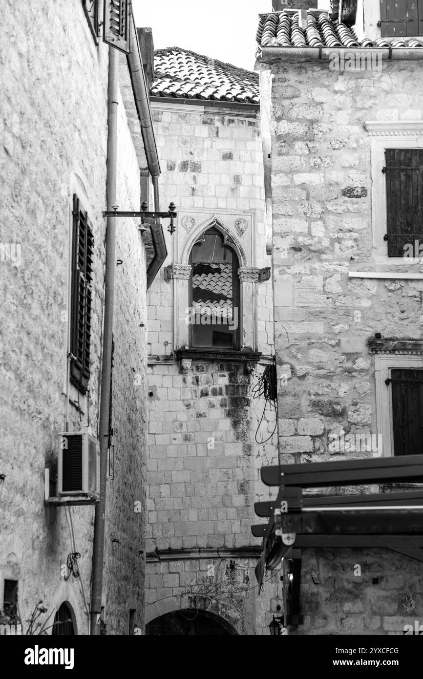 Traditional architecture and street view in old town Kotor ...