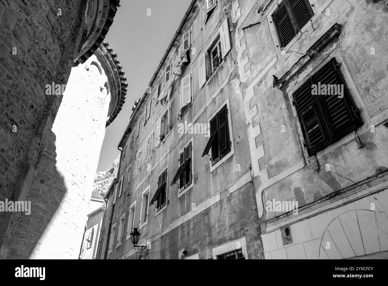 Traditional architecture and street view in old town Kotor ...