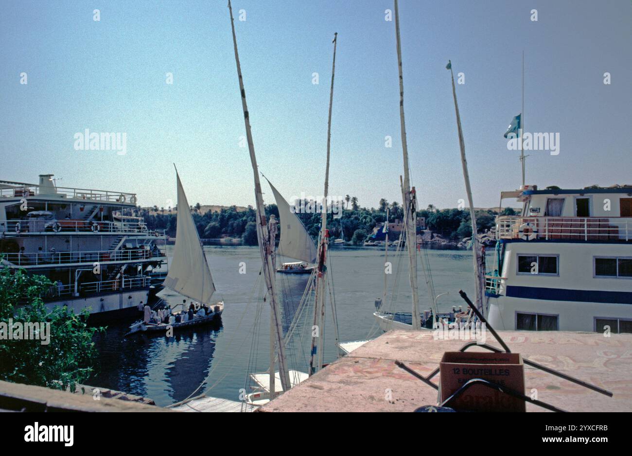 Excursion boats, feluccas, boat harbour, Aswan, Nile Valley, Egypt ...