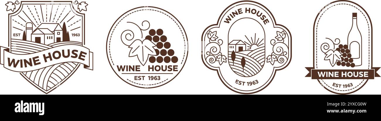 Vineyard emblems. Vintage wine house labels and winery badges with ...