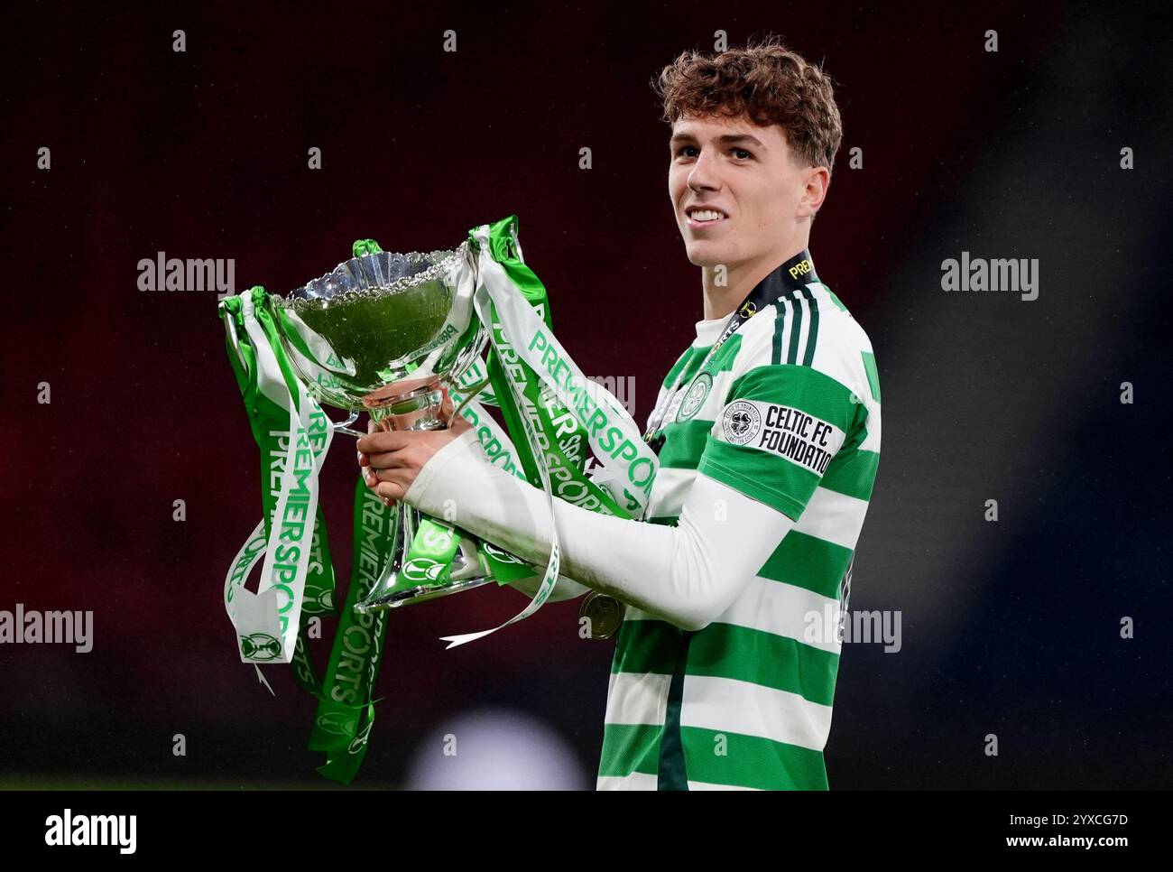 Celtic's Arne Engels with the trophy after the Premier Sports Cup Final ...