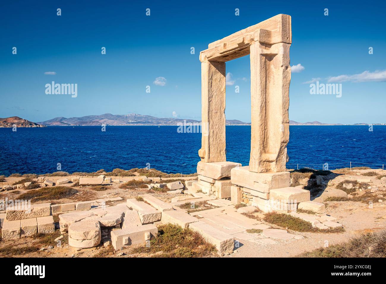 Scenic view of Temple of Apollo archeological ruins in Naxos island ...