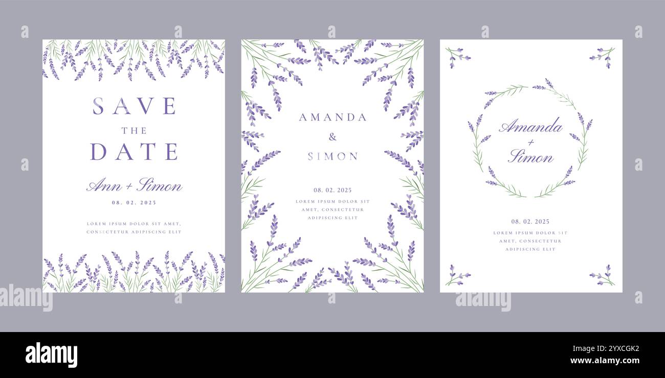 Lavender flower event card templates. Elegant floral wedding ...