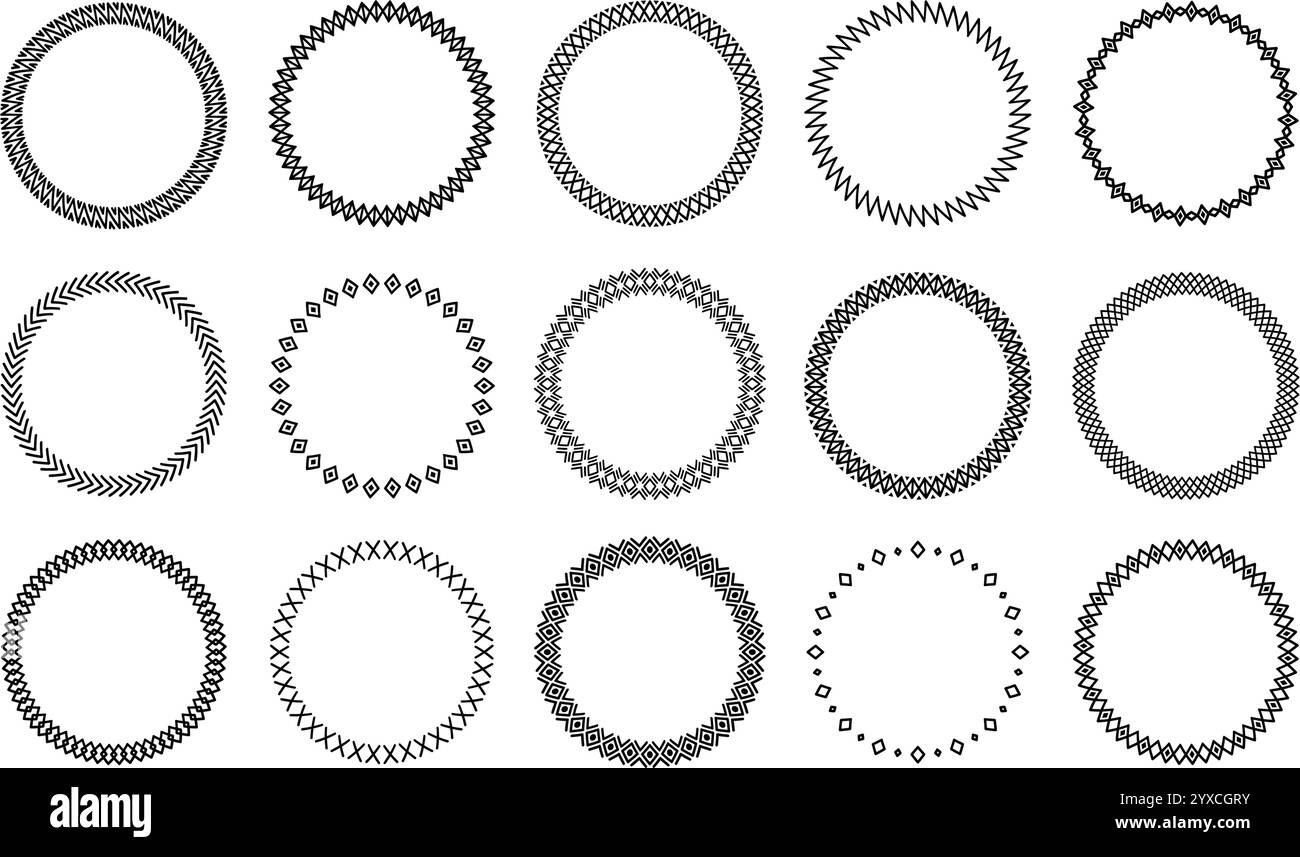 Simple geometric line circle frames. Minimalist decorative circular border designs with ...