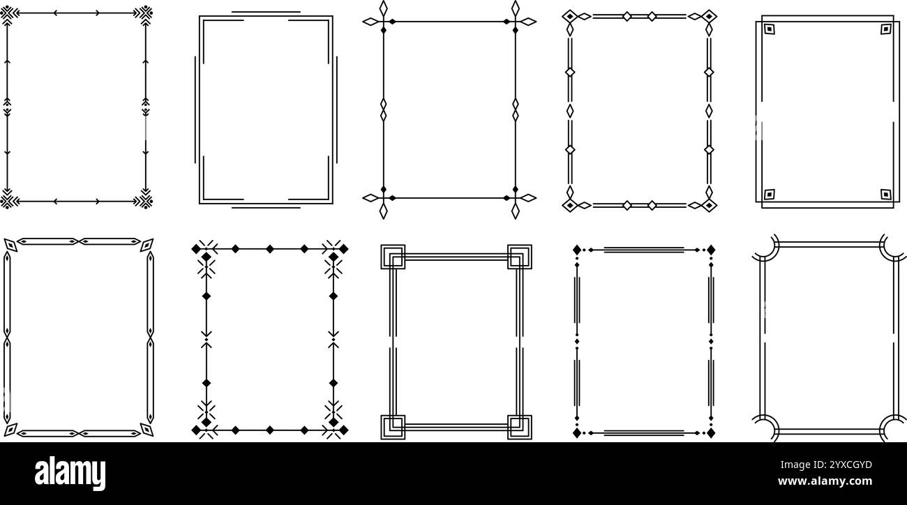 Simple geometric line square frames. Minimalist rectangular border with ...