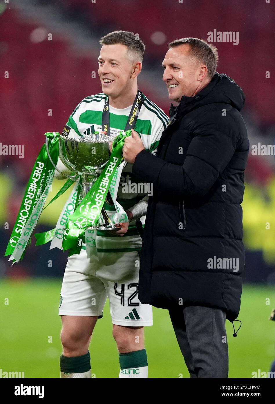 Celtic's Callum McGregor (left) and manager Brendan Rodgers with the ...