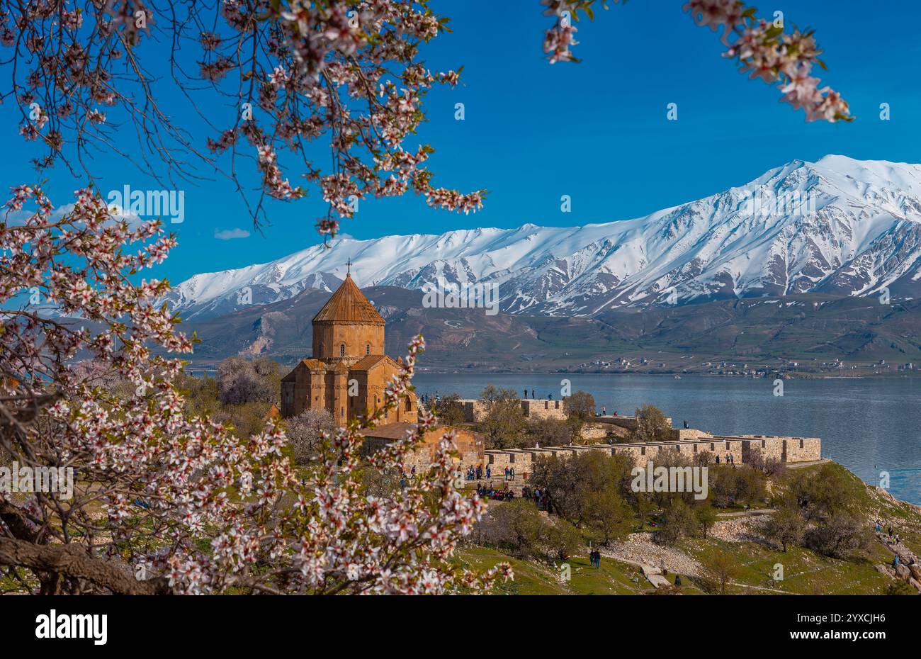 Akdamar Island in Van Lake. The Armenian Cathedral Church of the Holy ...