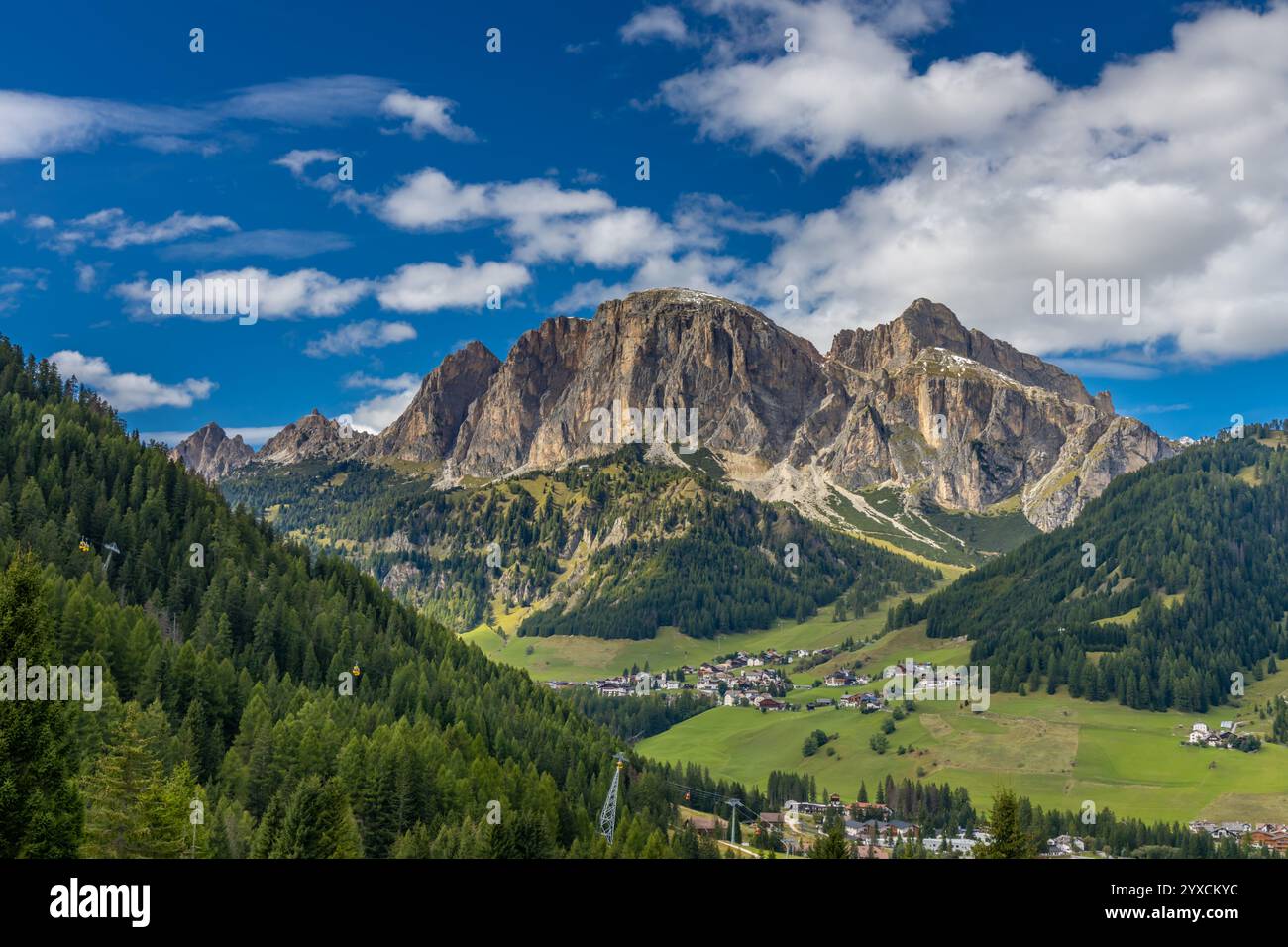Dolomites sunny weather in summer mountains. Green valley and beautiful ...