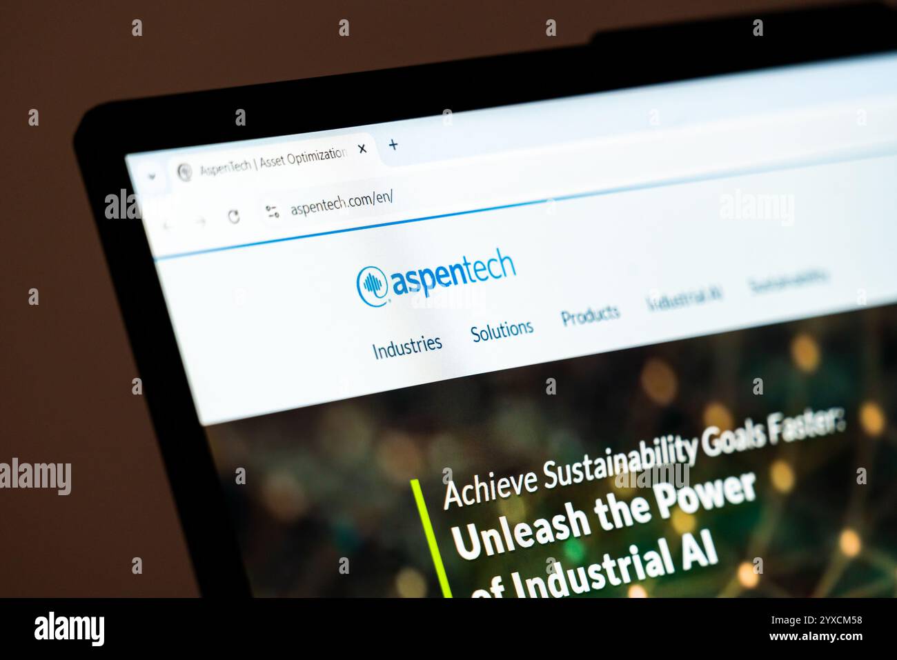 New York, USA - December 15, 2024: AspenTech homepage on browser with visible logo and tagline ...