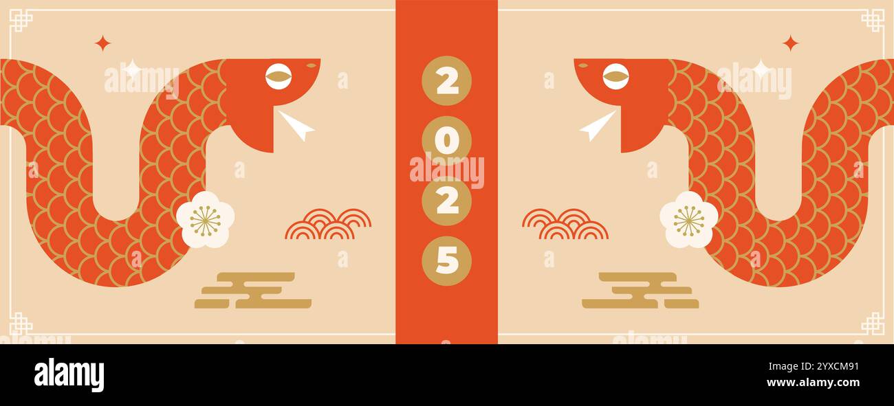 Chinese new year 2025 year of the Snake. Red Snake illustrations ...