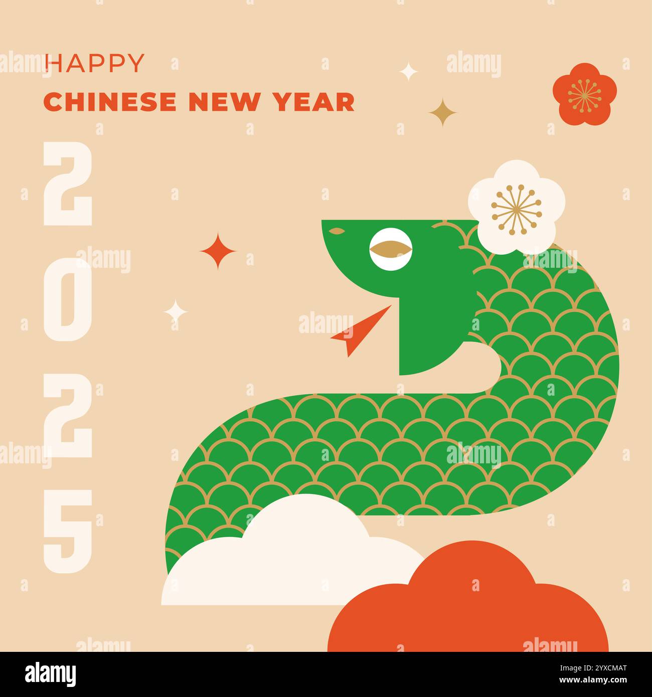 Chinese new year 2025 year of the Snake. Red Snake illustrations ...