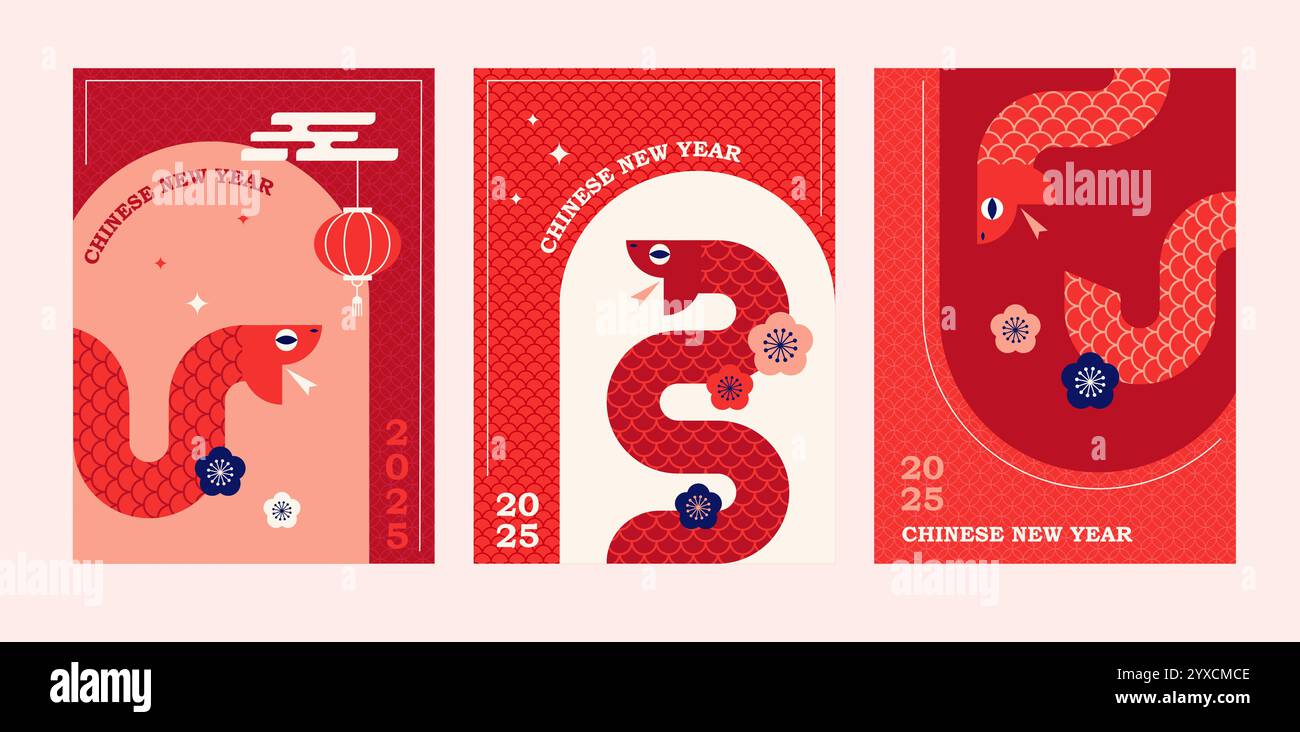 Chinese new year 2025 year of the Snake. Red Snake vertical design ...