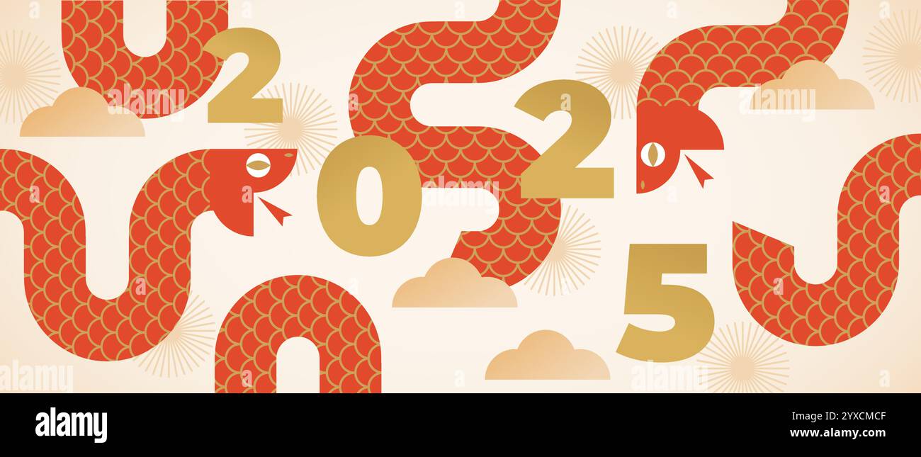 Chinese new year 2025 year of the Snake. Red Snake illustrations ...