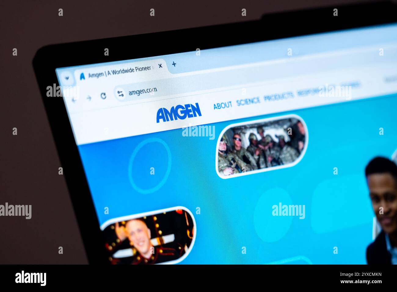 New York, USA - December 15, 2024: Amgen website homepage displayed on ...