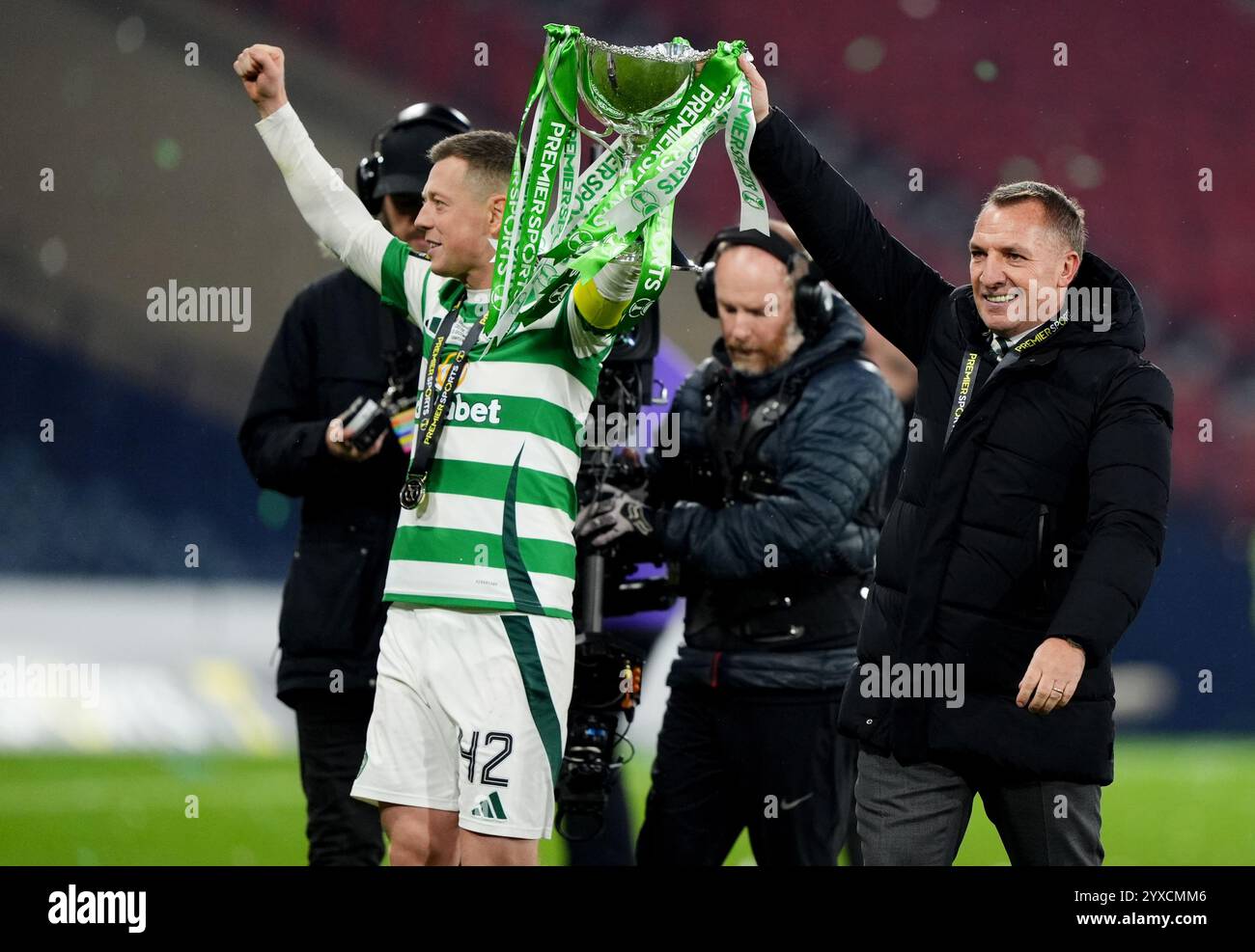 Celtic's Callum McGregor (left) and manager Brendan Rodgers with the ...